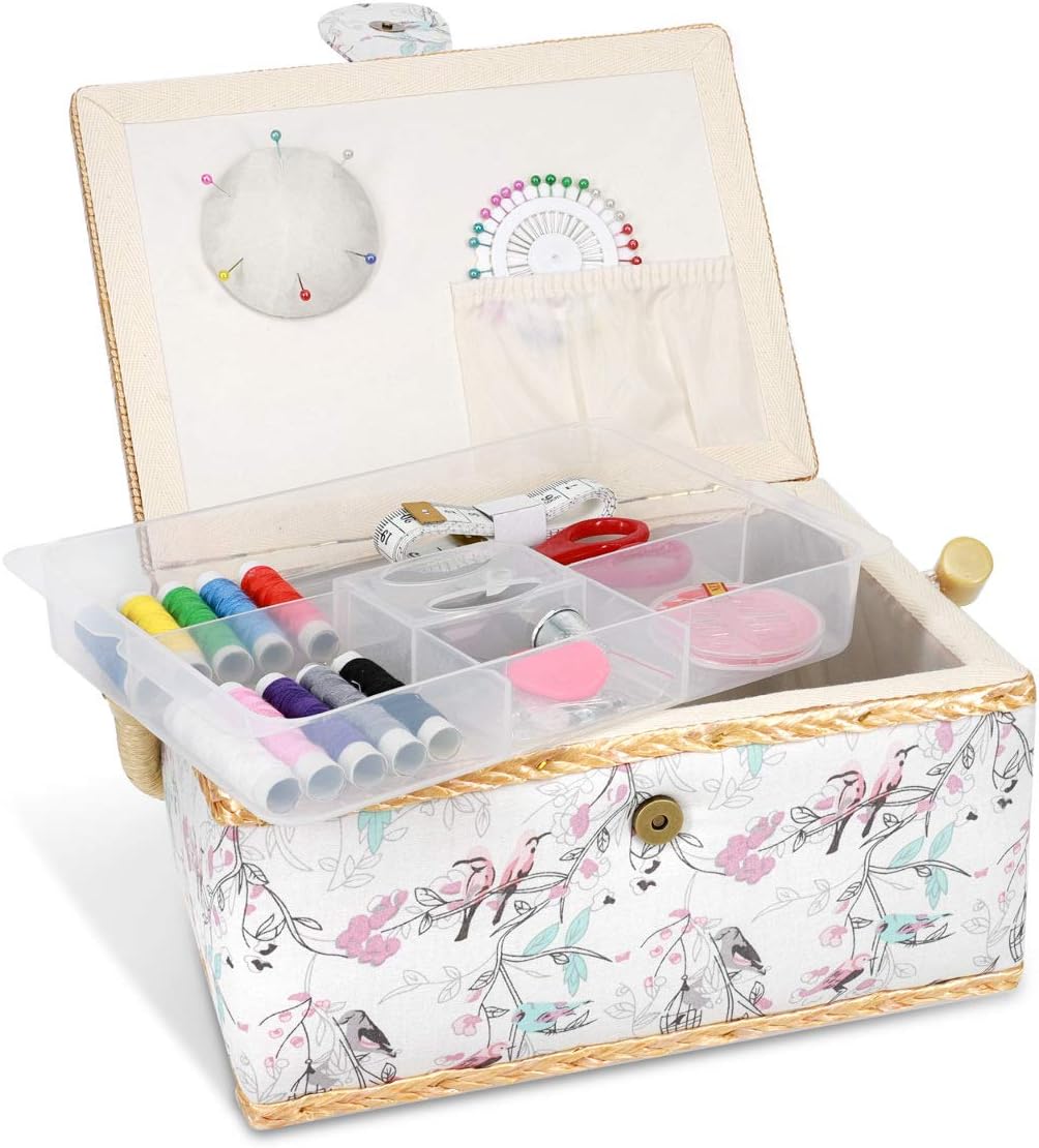 Navaris Sewing Box with Accessories - Sewing Basket with Organiser Tray ...