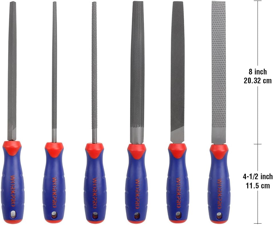 WORKPRO Wood Rasp Metal File Set 6-Piece, 200mm/8-inch Hand File, High ...