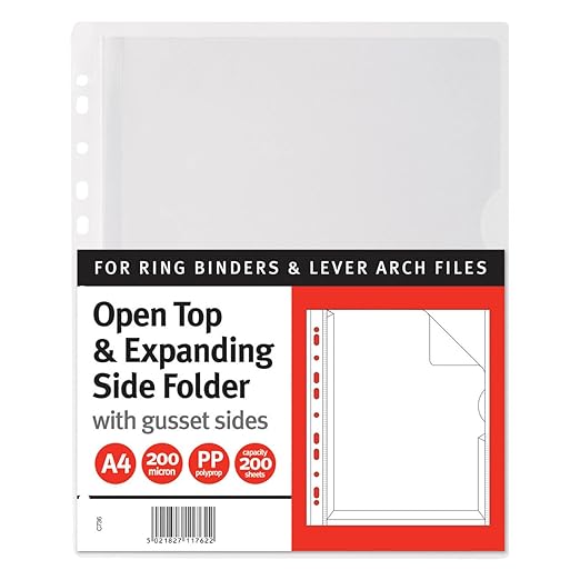 EXPANDING SIDE FOLDER & OPEN TOP SIZE A 4-CLEAR POLY PROP, MULTI ...