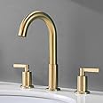 KINGO HOME Modern 3 Hole Widespread Brushed Gold Bathroom Faucet, Brushed Brass Gold Vanity ...