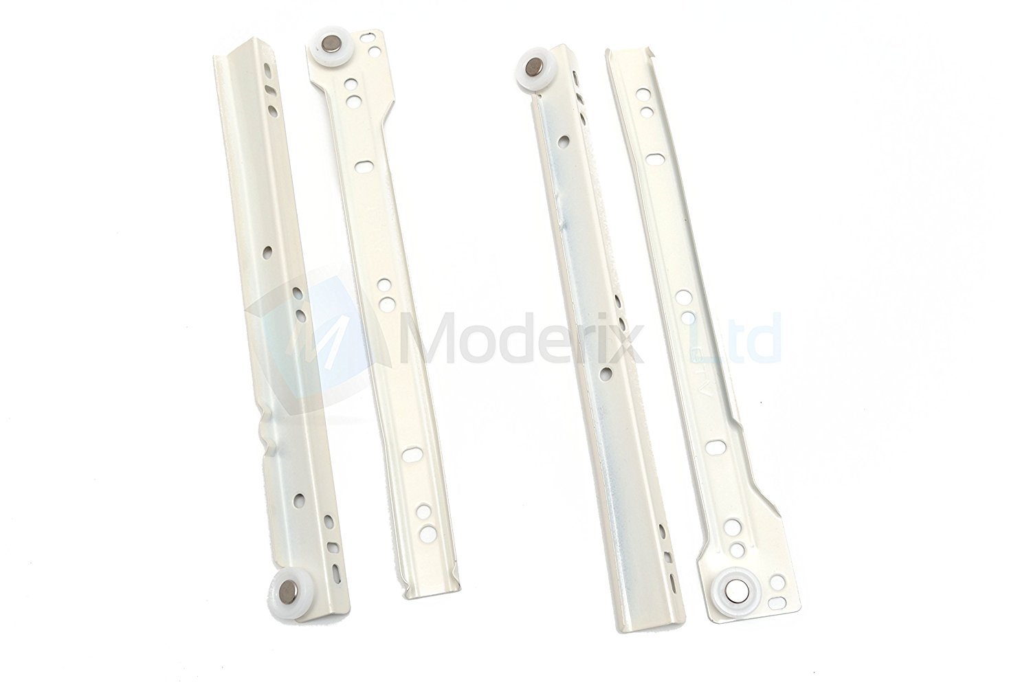 4 pairs Roller Drawer Slides / Runners Bottom Fix Metal White Size ...