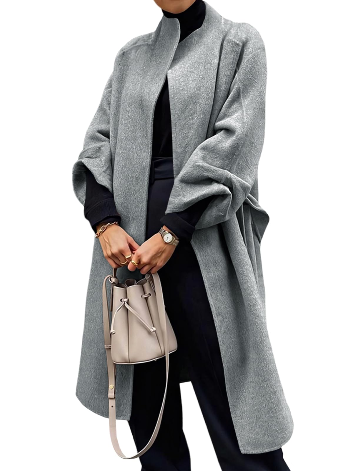 Cicy Bell Womens Long Pea Coats Oversized Wrap Wool Blend Trench Coats ...
