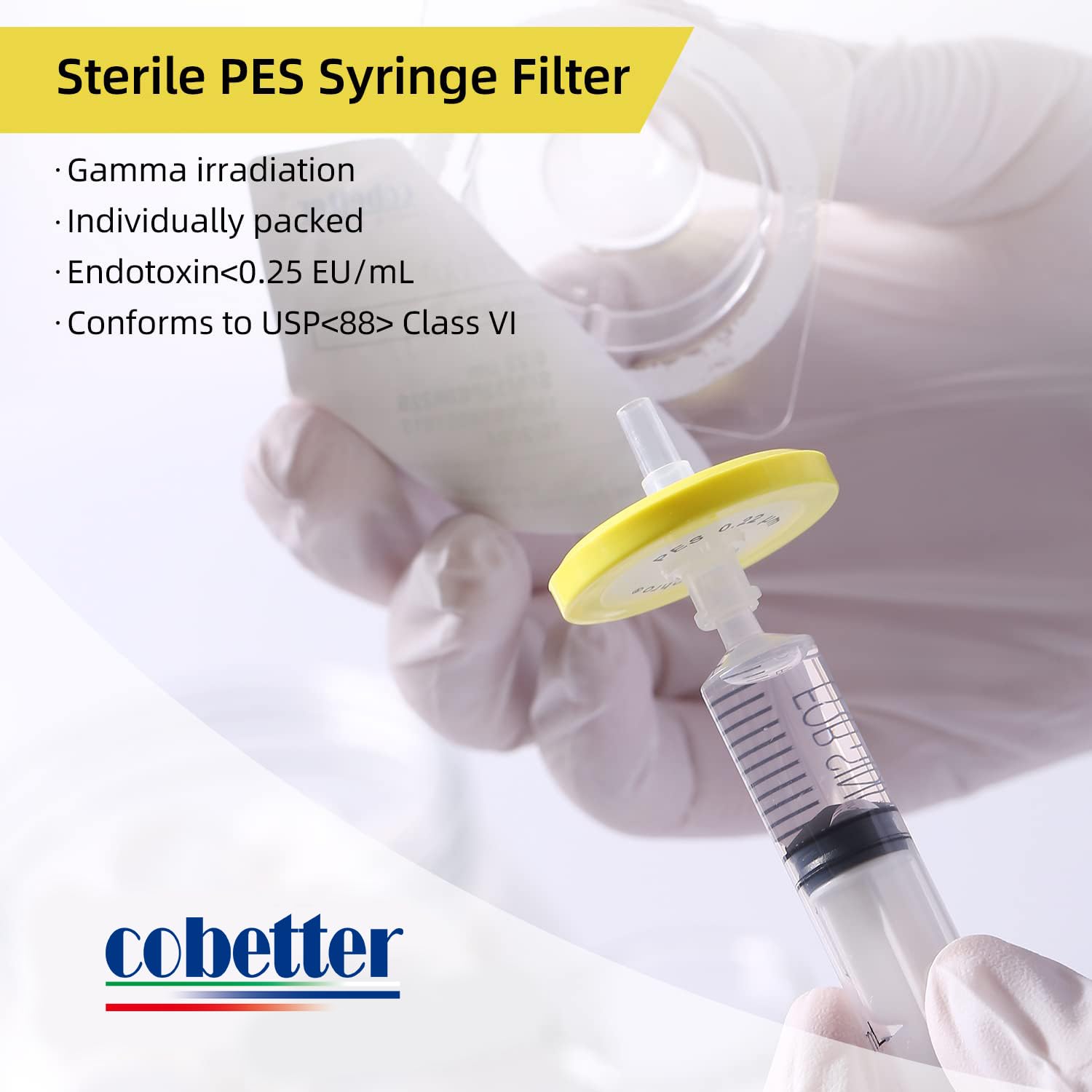 Mua COBETTER 10 Pack Syringe Filter PES Hydrophilic Filtration Sterile Lab Filters 0.22μm Pore ...