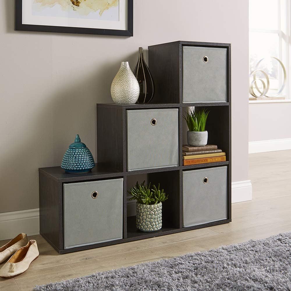 Home Source Step Style Storage Cube 6 Shelf Bookcase Wooden Display ...