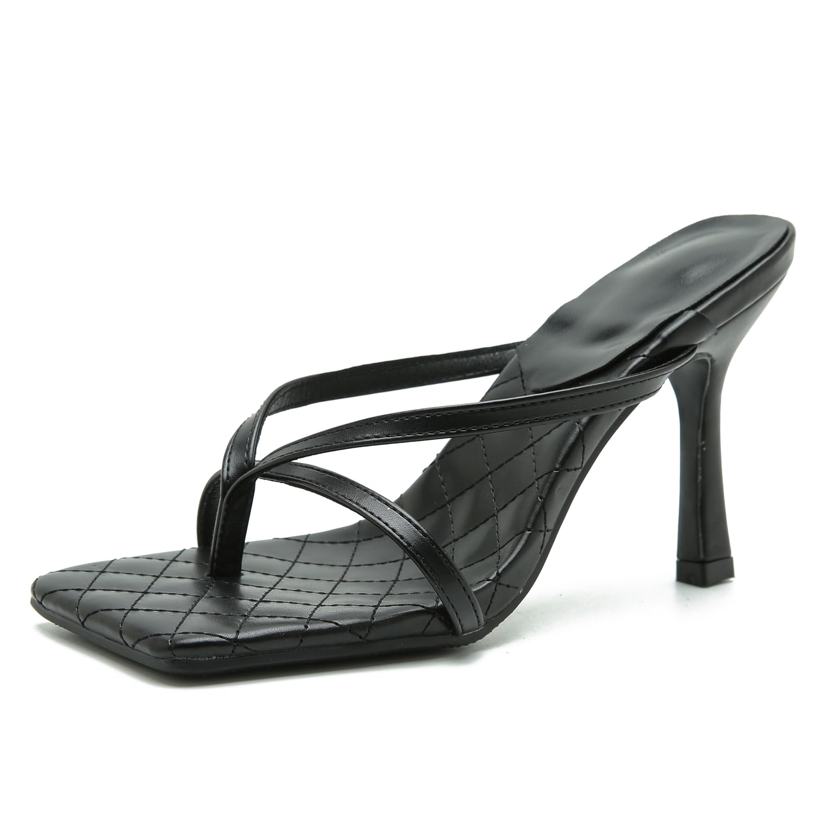 Proptmina Women's Strappy Thong Heeled Sandals Slip On Stiletto Heels Flip Flops Square Open Toe ...