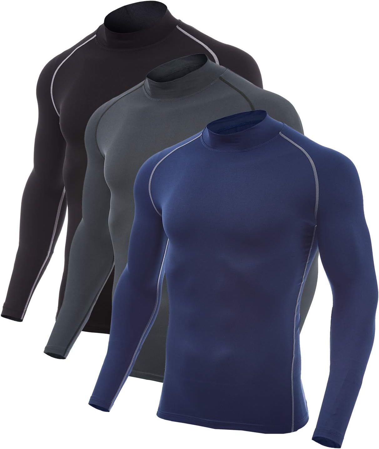 SILKWORLD Men's 3 Pack Compression Shirt Dry Fit Running Long-Sleeved ...