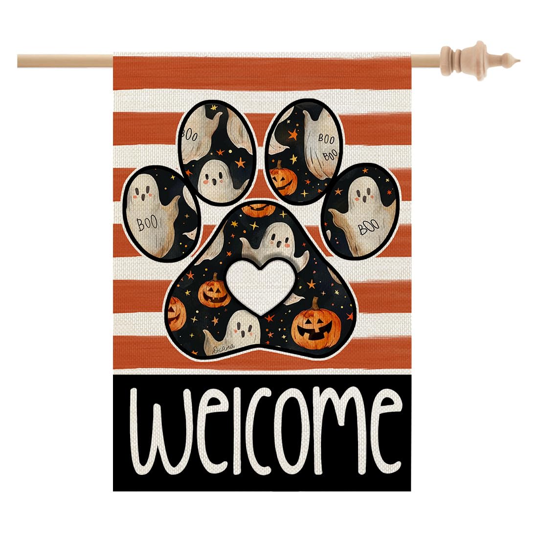 CROWNED BEAUTY Halloween Paw Print Garden Flag 12x18 Inch Double Sided ...