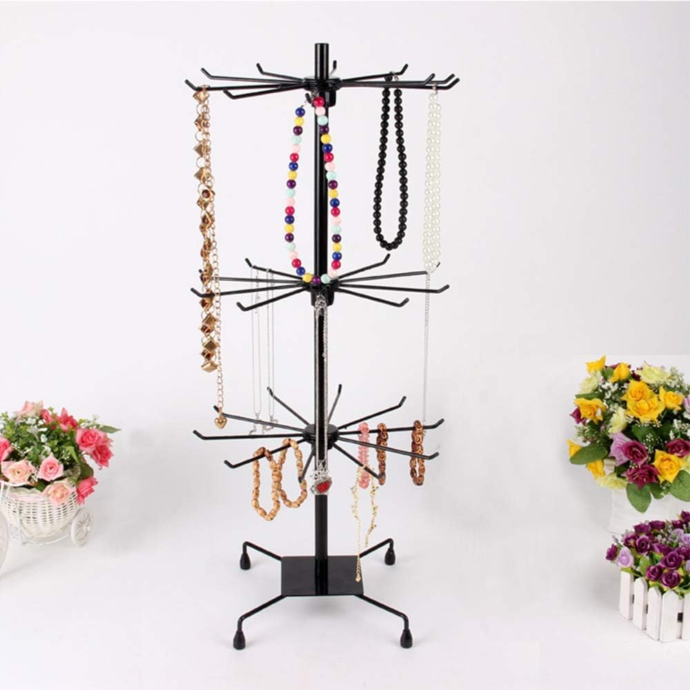 KingSaid 3 Tier Rotating Necklace Holder and 30 Hooks Jewelry Tree ...