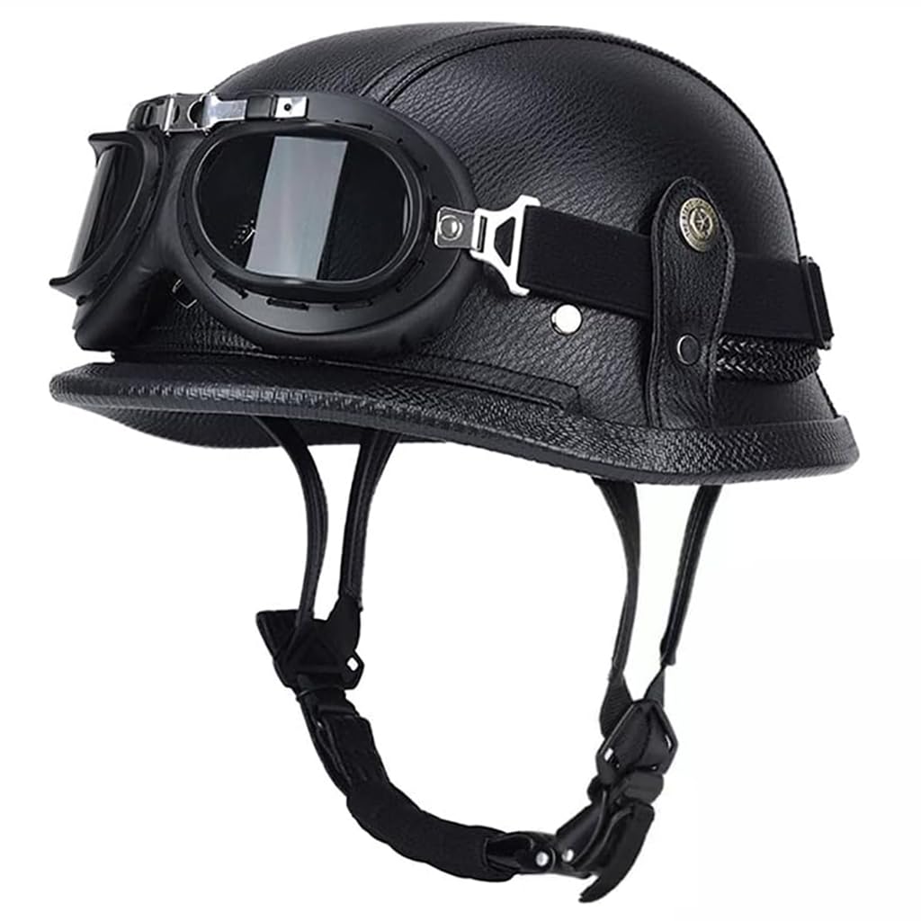 German Style Retro Leather Motorcycle Half Helmet Skull Cap for Adult ...