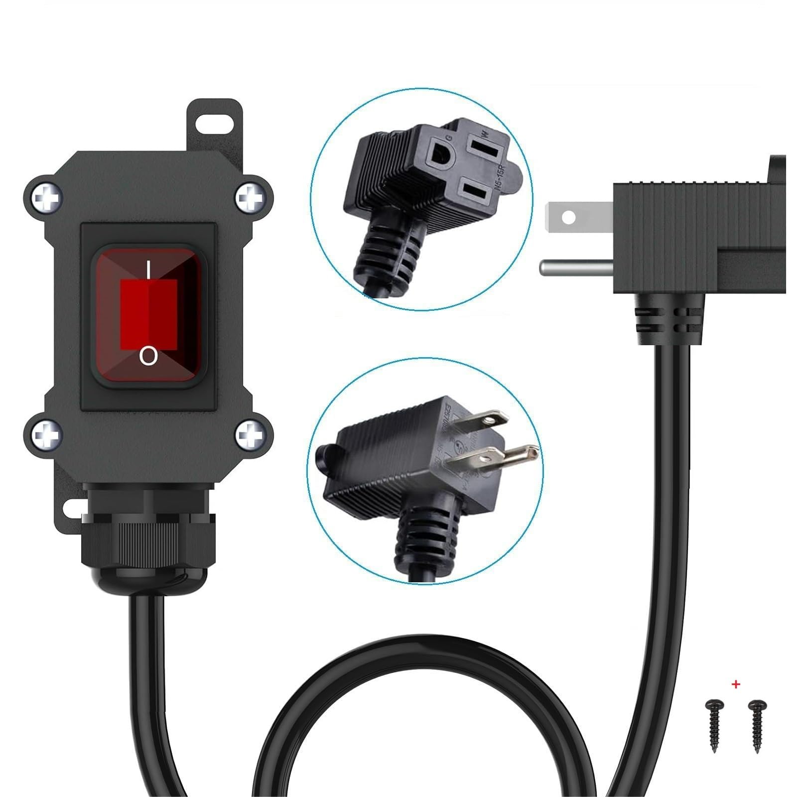 Switch Power Cord 14AWG Cable Piggyback Plug NEMA5-15P，Waterproof ...