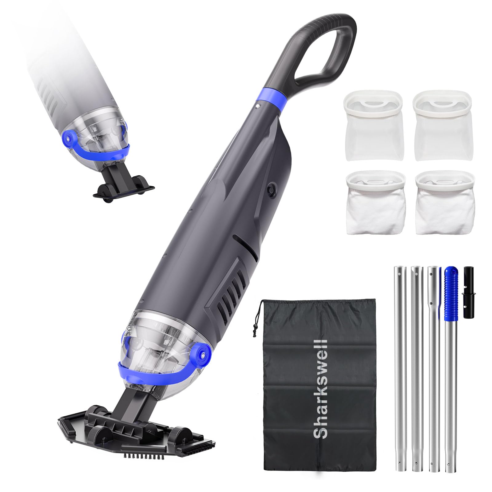 Sharkswell (2025 Upgraded) Cordless Pool Vacuum with Telescopic Pole ...