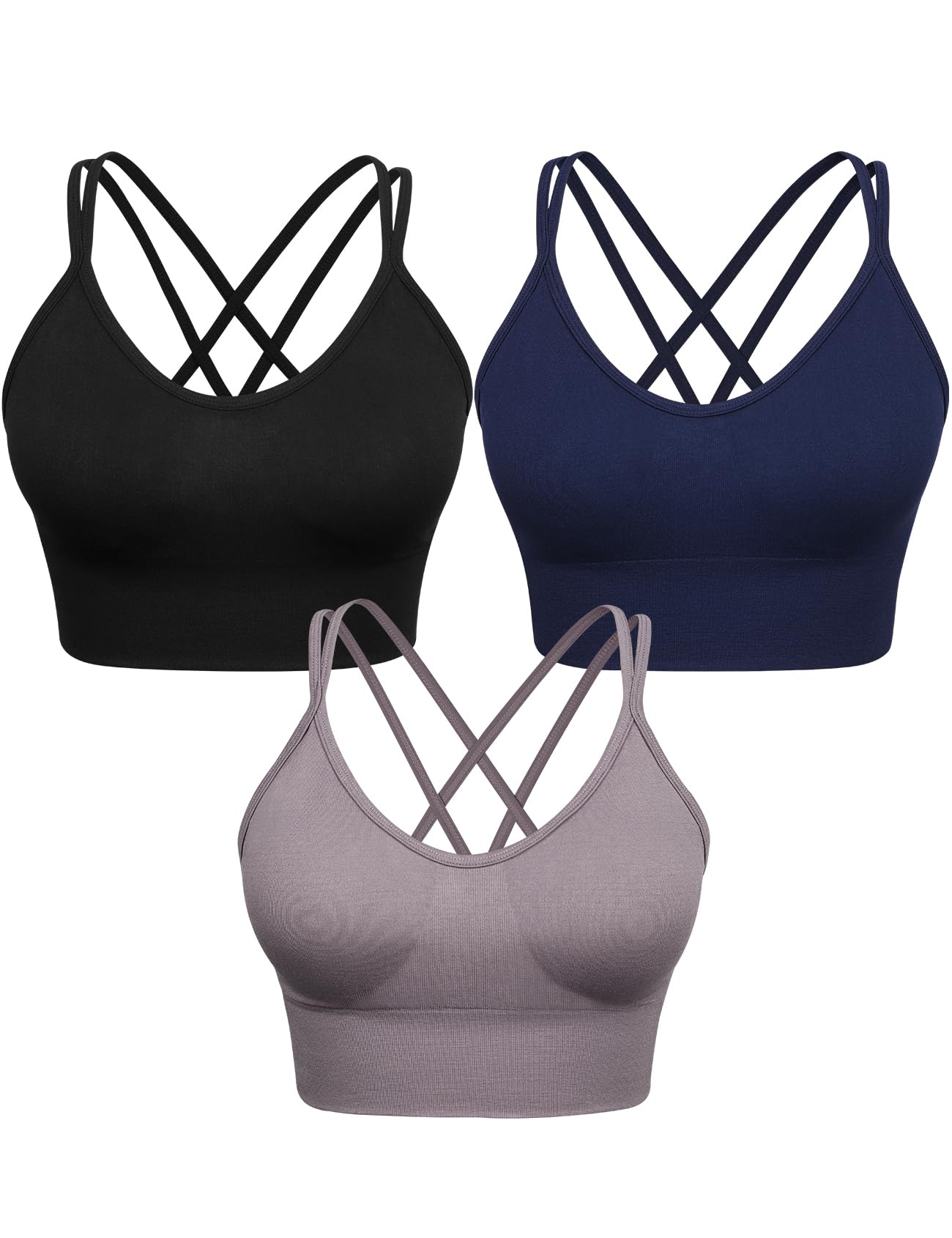 VEQKING 3 Pack Women's Cross Back Sports Bra Medium Support Strappy ...