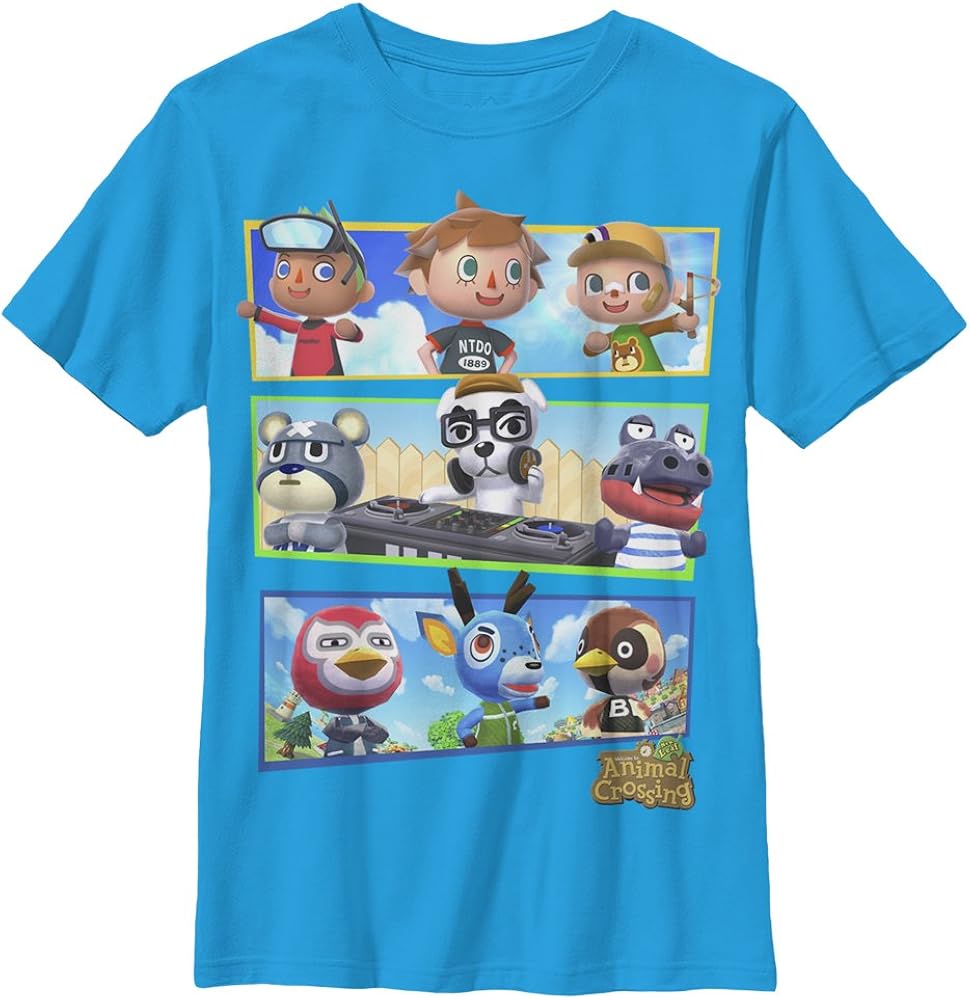 Amazon.com: Boy's Nintendo Animal Crossing Panels T-Shirt - Turquoise ...