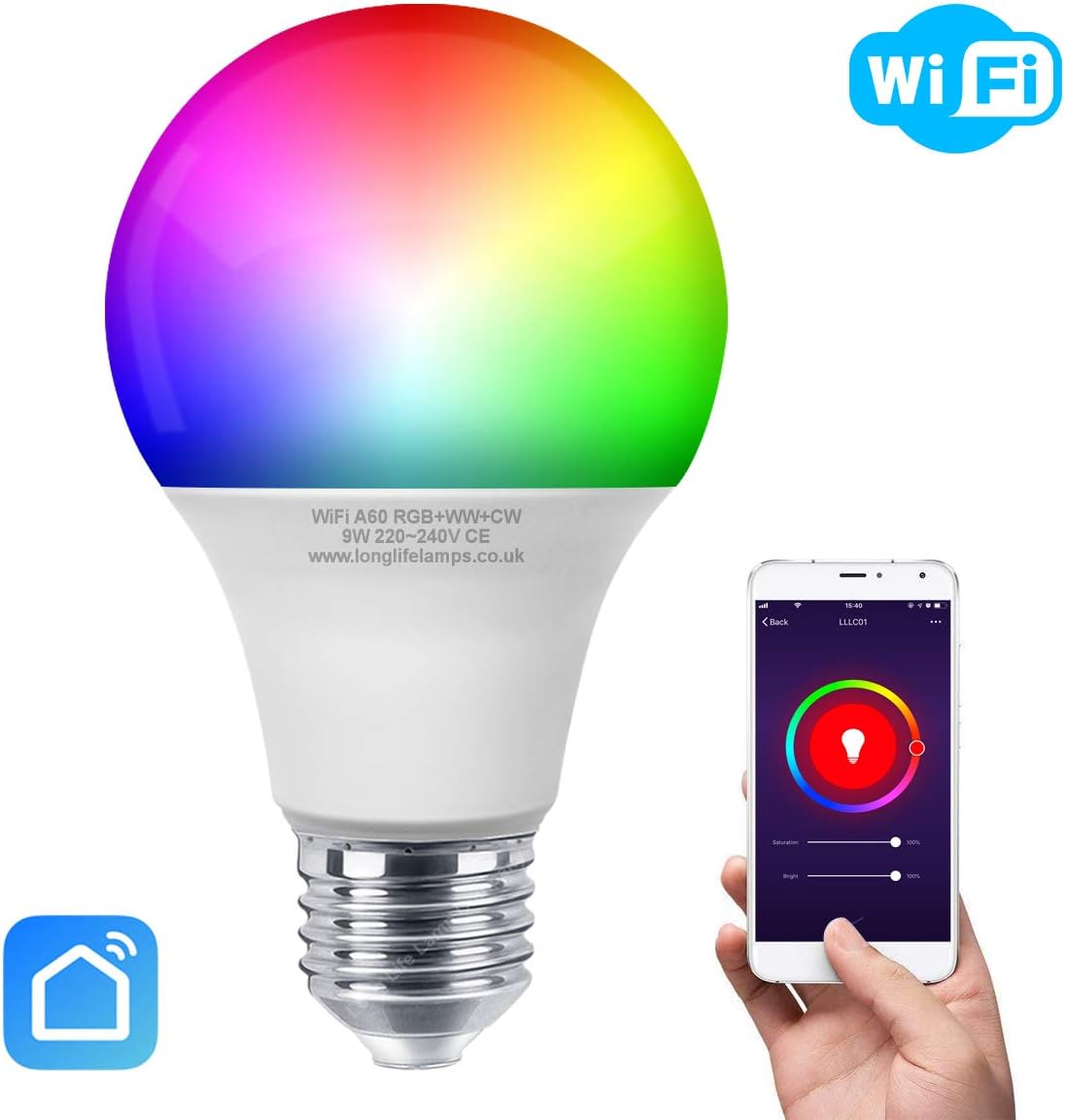 9w E27 LED Smart WiFi Light Bulb Colour Changing Mood Lamp Phone App ...