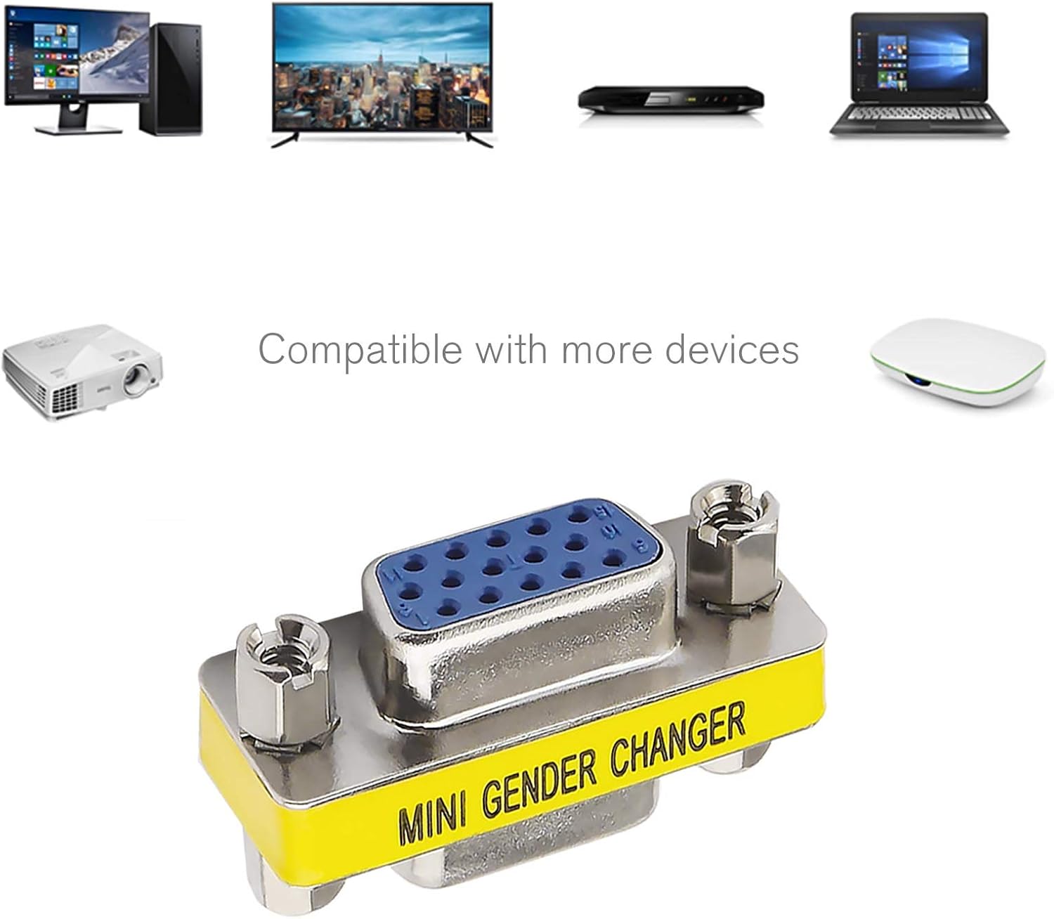 4x VGA 15 Pins Mini Gender Changer Adapters Couplers, DB15 Black Male ...