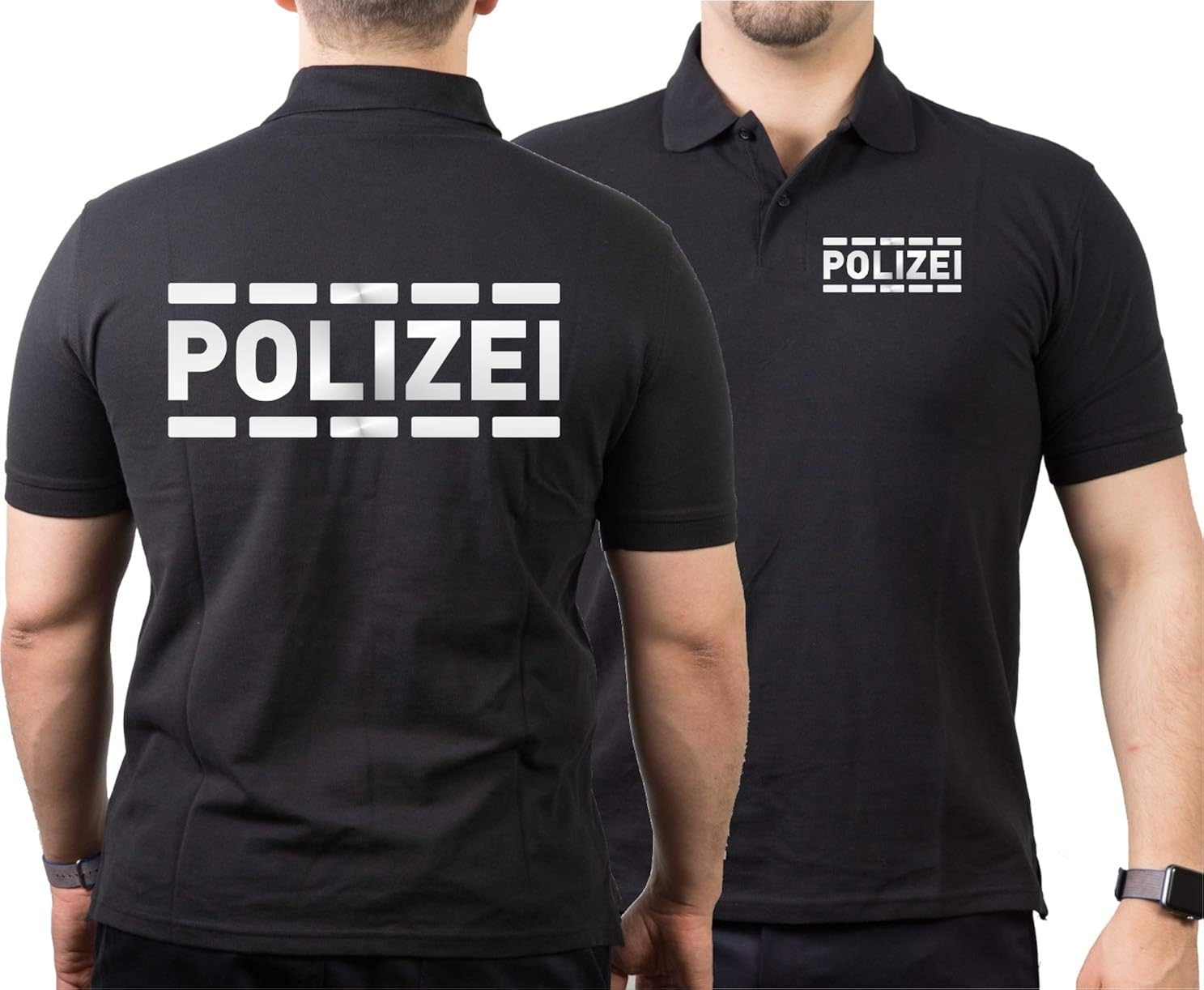 FEUER1 Polo Black, Polizei in Silber-reflektierend mit Streifendesign ...