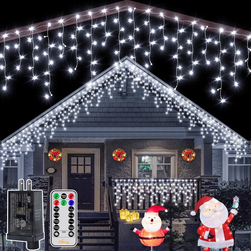 Ollny Icicle Lights for Outside 486LED 40FT, Cool White Christmas Light ...