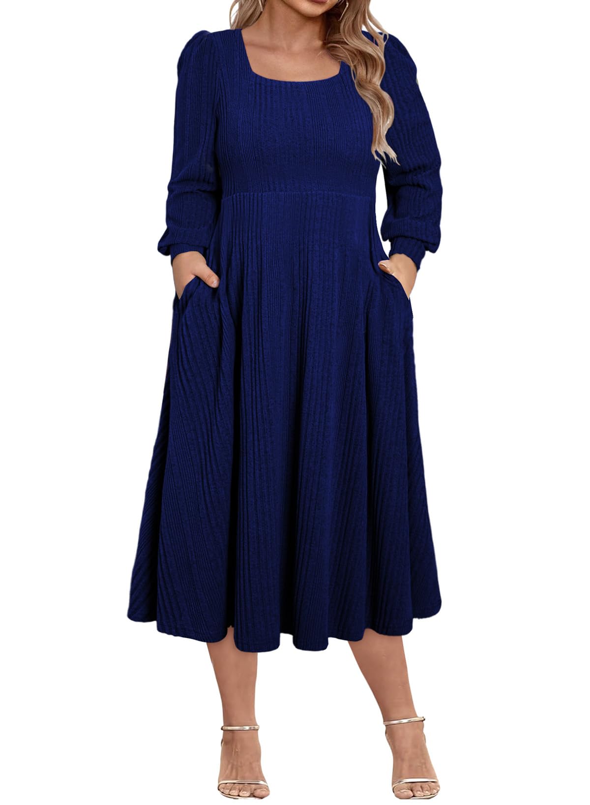 Eytino Plus Size Dresses for Curvy Women Square Neck Long Sleeve ...