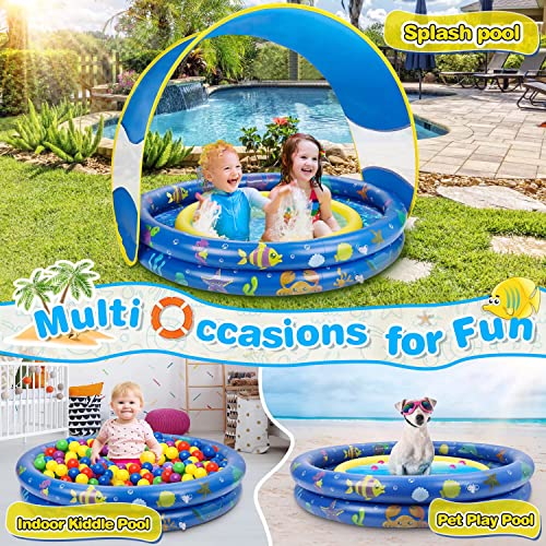 Inflatable Baby Splash Pad Pool with Canopy Annular Kiddie Pool with ...