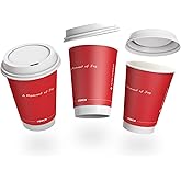 Amazon.com: HSHCH Disposable Coffee Cups with Lids 16 oz (20 Pack), Red ...