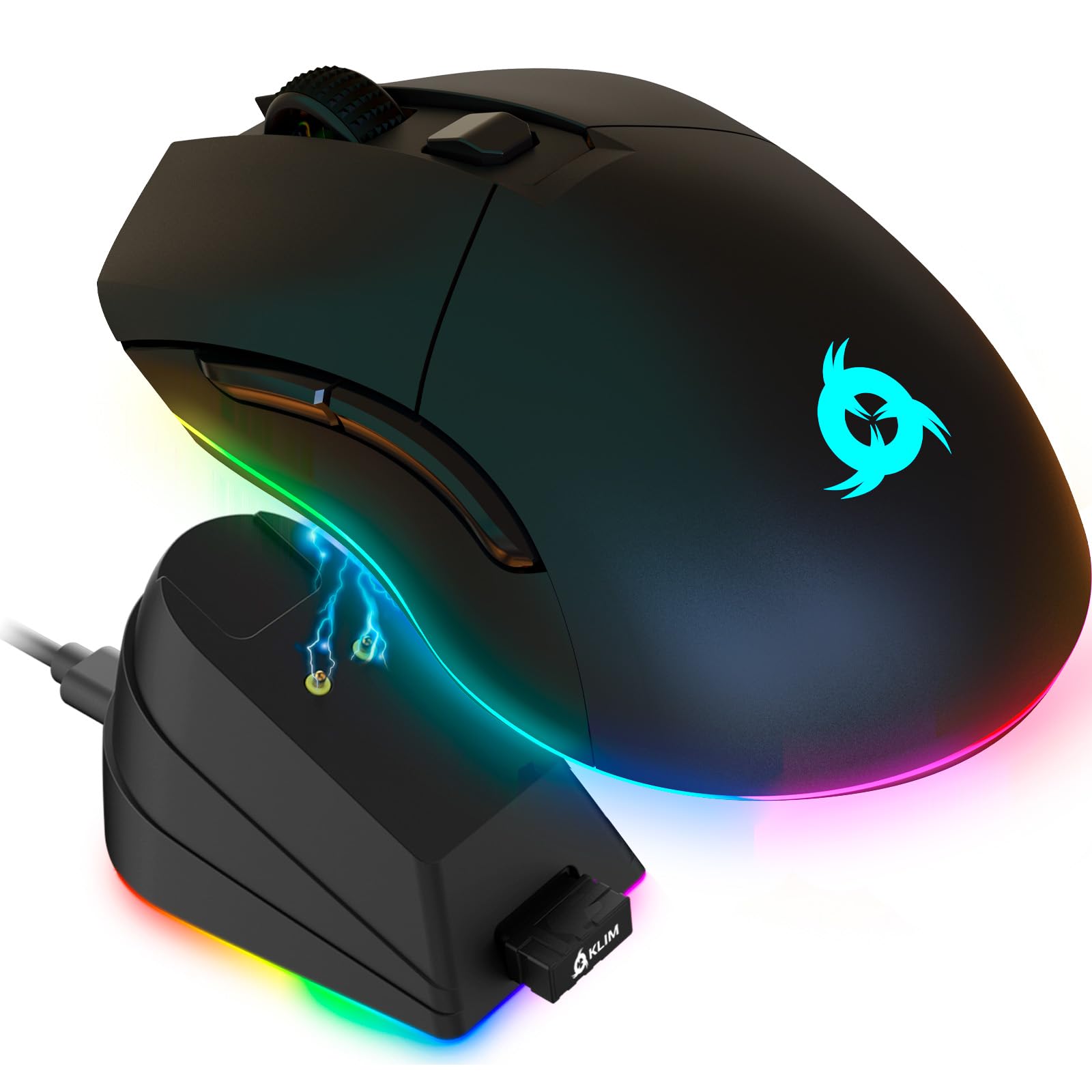 Klim Pro Rechargeable Wireless Gaming Mouse with Charging Dock RGB ...