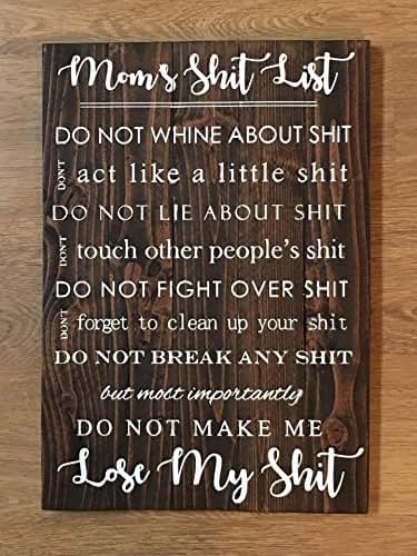 Amazon.com: Mom's shit list wood sign, parent humor, mom humor, shit ...