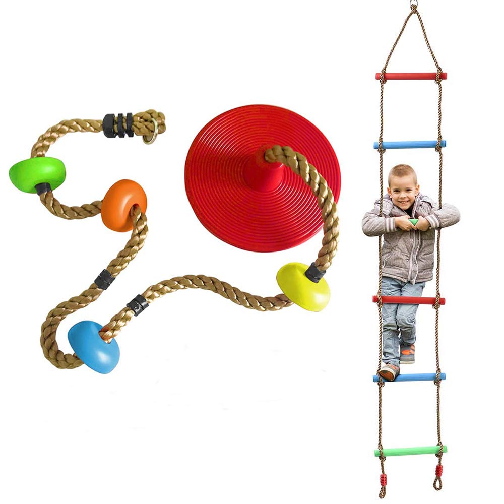 Buy Rainbow Kids Tree Swing Climbing Rope with Foot Disc Platforms Seat ...