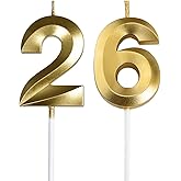 Amazon.com: Bailym Gold 26th Birthday Candles, Number 26 Cake Topper ...