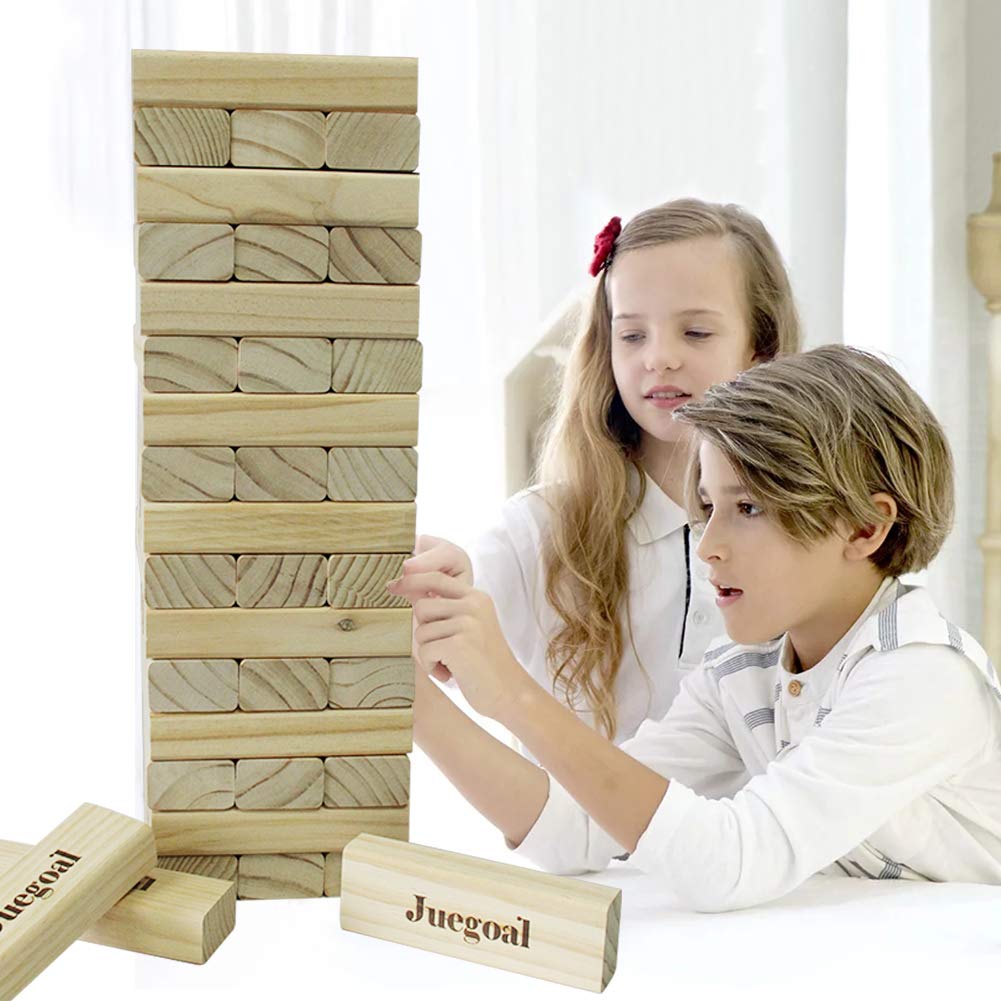 Juegoal 54 Piece Giant Tumble Tower, Wooden Toppling Tower Block Game ...