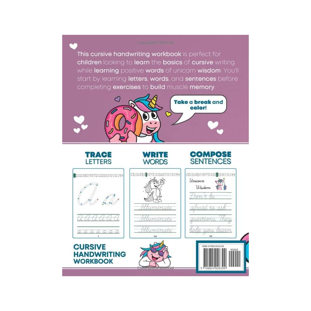 Buy Cursive Handwriting Workbook for Kids: Unicorn Edition. A Fun and ...