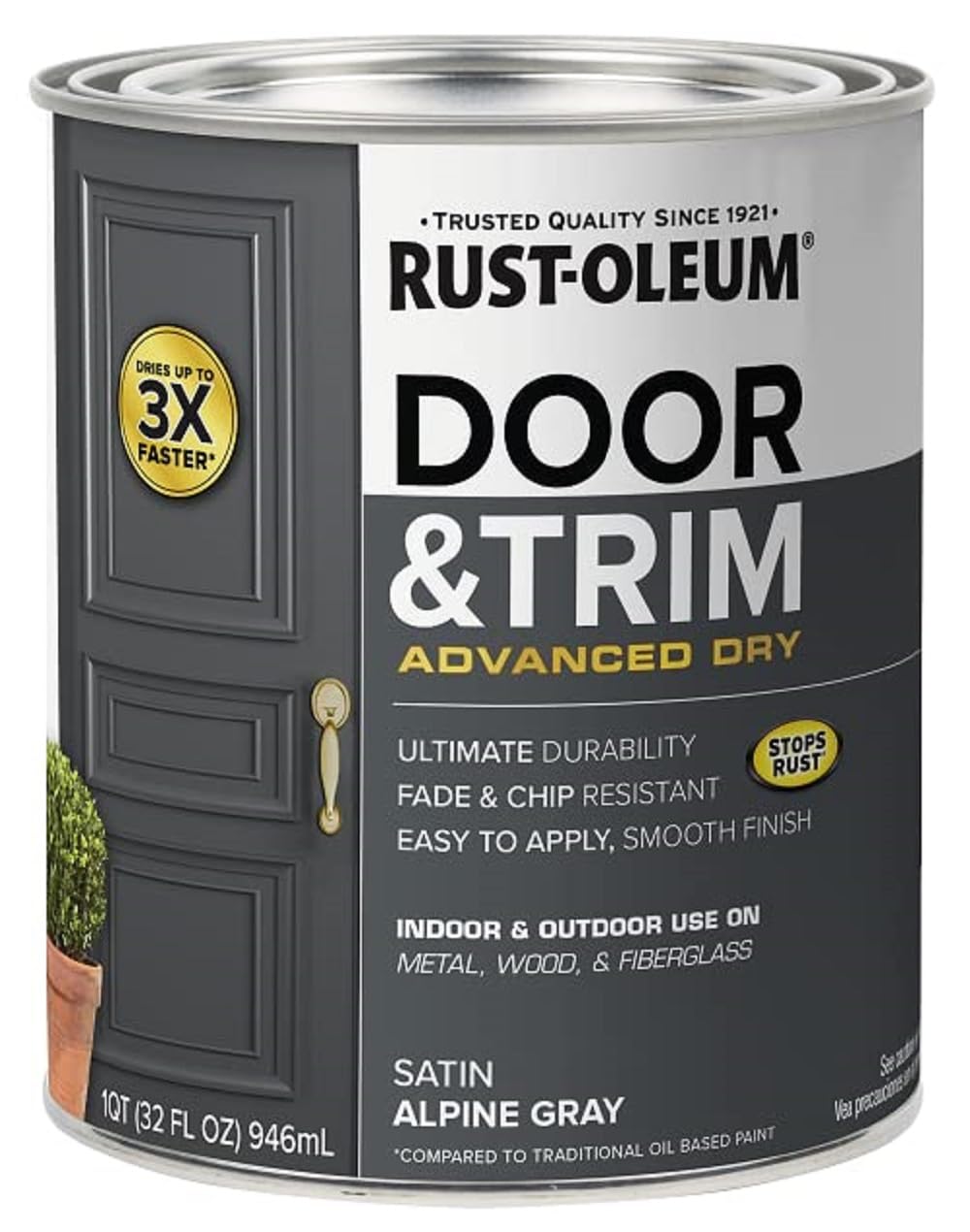 Rust-Oleum 369387 Advanced Dry Door & Trim Paint, Quart, Satin Alpine ...