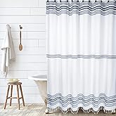 Amazon.com: HALL & PERRY Modern Farmhouse Tassel Shower Curtain 100% Cotton Striped Fabric ...