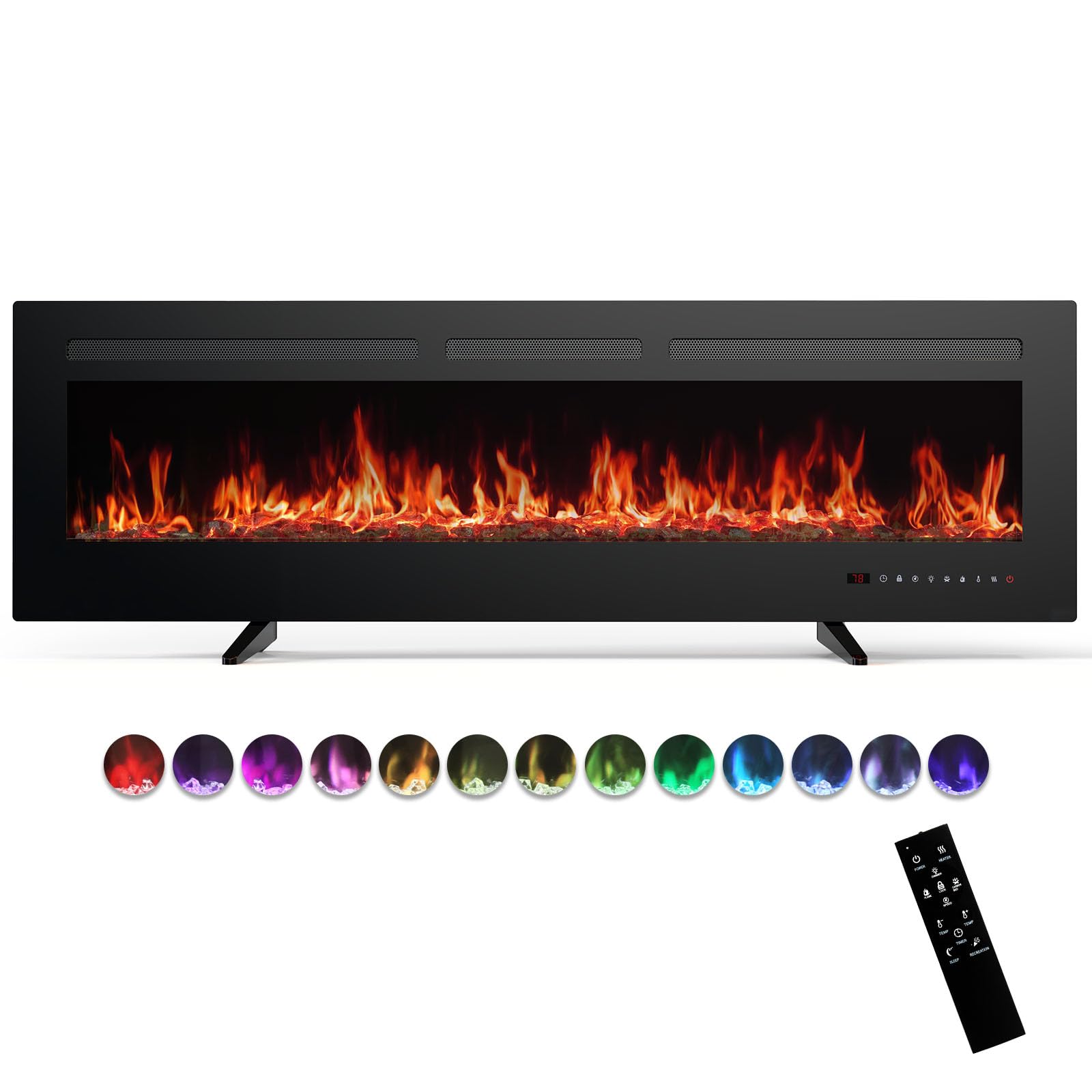 Sweetcrispy 60" Electric Fireplace Wall Mounted or Recessed Insert ...