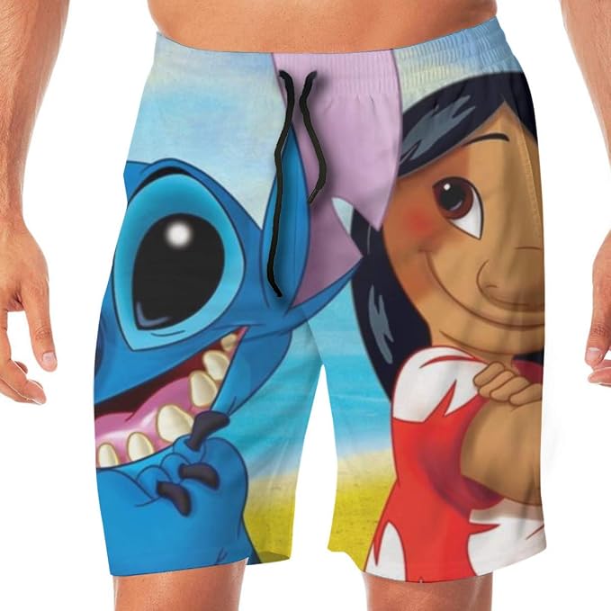 Aeykis Mens Quick Dry Swim Shorts Lilo and Stitch Swim Trunks Sports ...