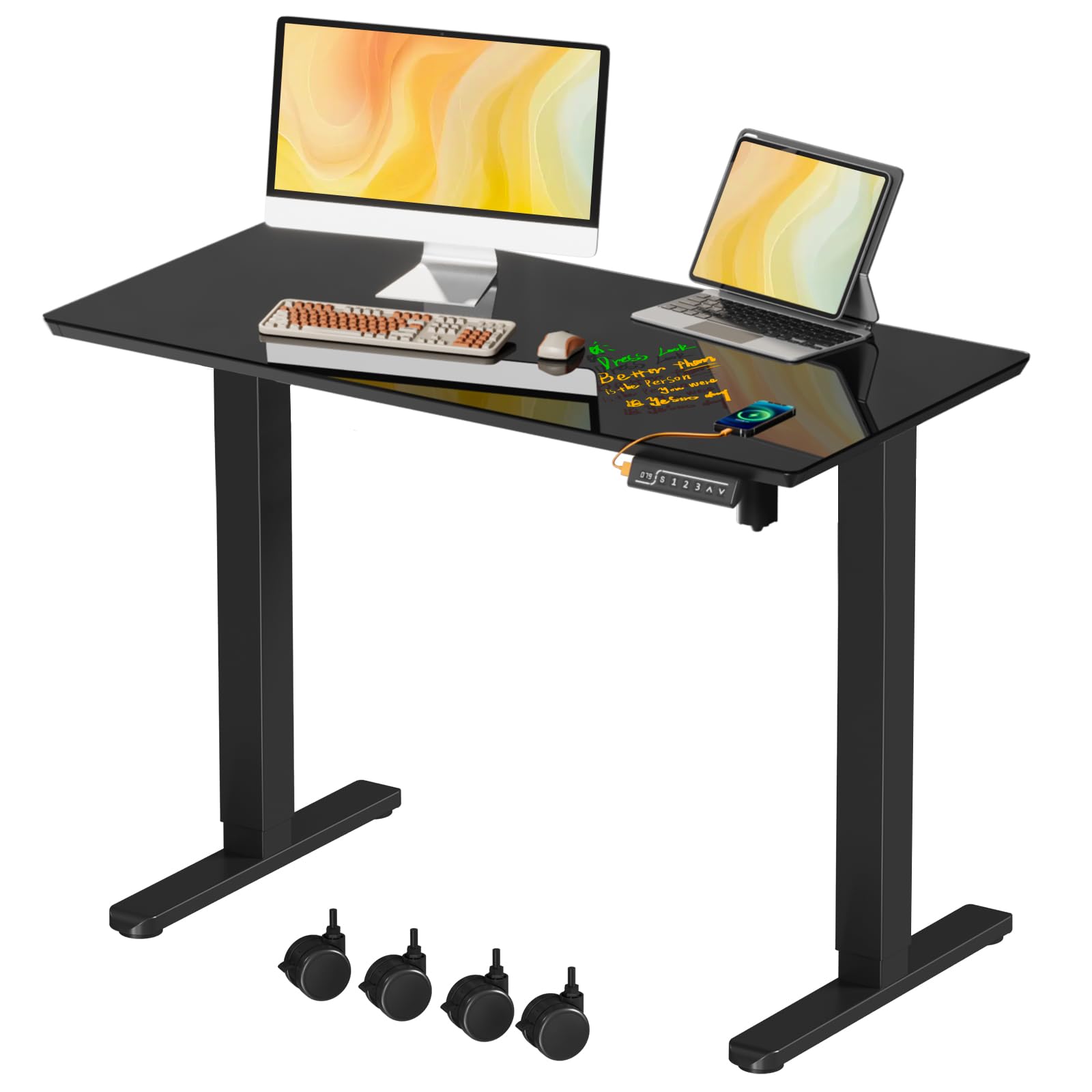 JOY worker Small Electric Standing Desk, 40" x 20" Whole Glass Piece ...