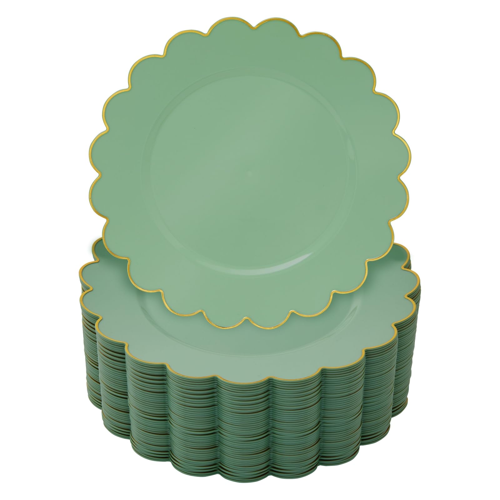 BLUE PANDA 50 Pack Sage Green Plastic Plates with Gold Trim, 9-Inch ...