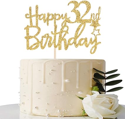 Amazon.com: Gold Glitter Happy 32nd Birthday Cake Topper - 32 Cake ...