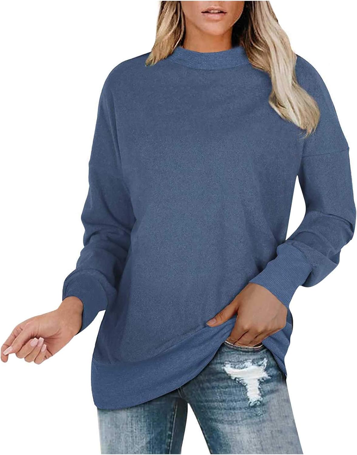 Pullover für Damen Casual Solid Color Langarm Sweatshirt Damen Pullover ...