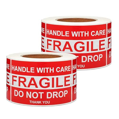 SJPACK Large Fragile Stickers 4'' x 6'' Eye-catching Fragile - Handle ...