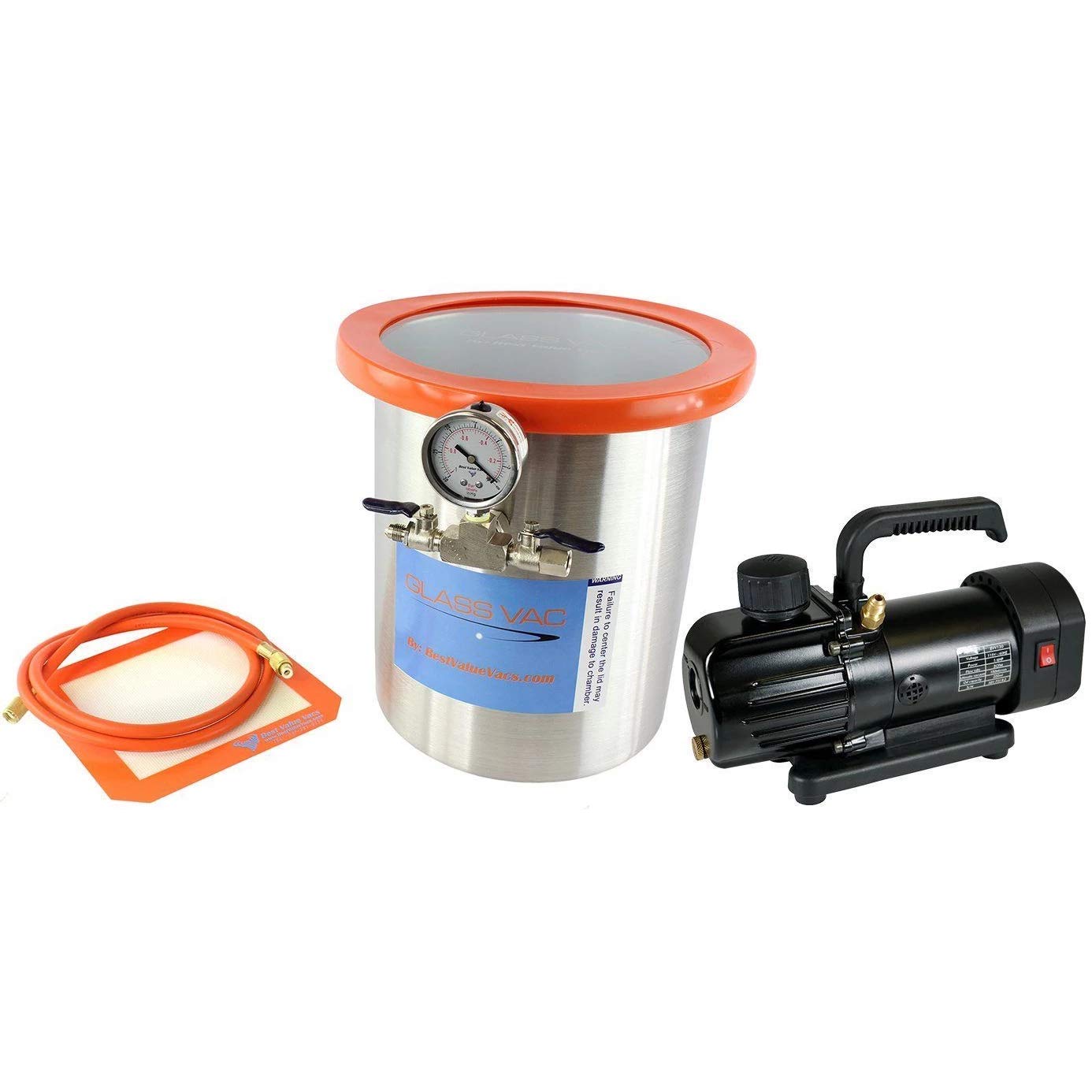 Glass Vac 3 Gallon Stainless Steel Tall Vacuum Chamber and BVV130 Mini ...