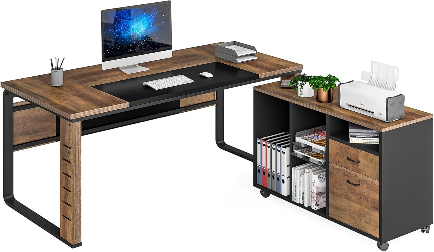 LITTLE TREE 59'' Large Executive Desk with 39.4'' File Cabinet, L ...