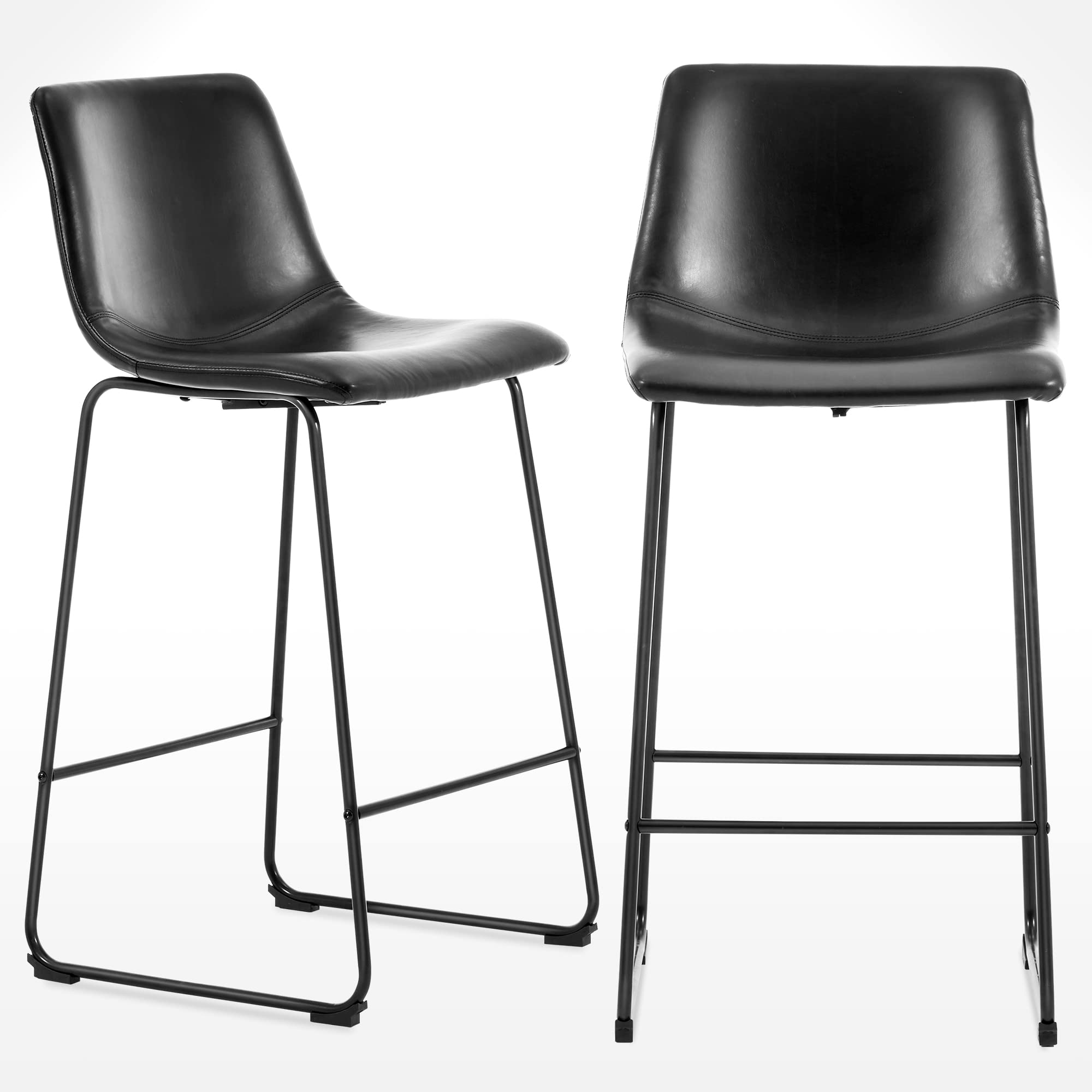 COZY ONE Bar Stools Set of 2, Counter Height Bar Stool with Back, Pu ...