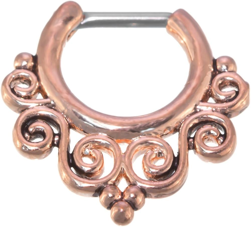 Amazon.com: Rose Gold Color 14g Swirl Septum Clicker-Hinged Bar Septum ...