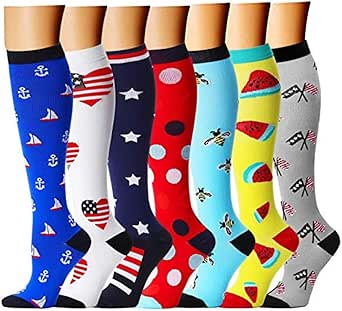 Compression Socks 7/8 Pairs for Women and Men, 15-20 mmHg Sport Socks ...