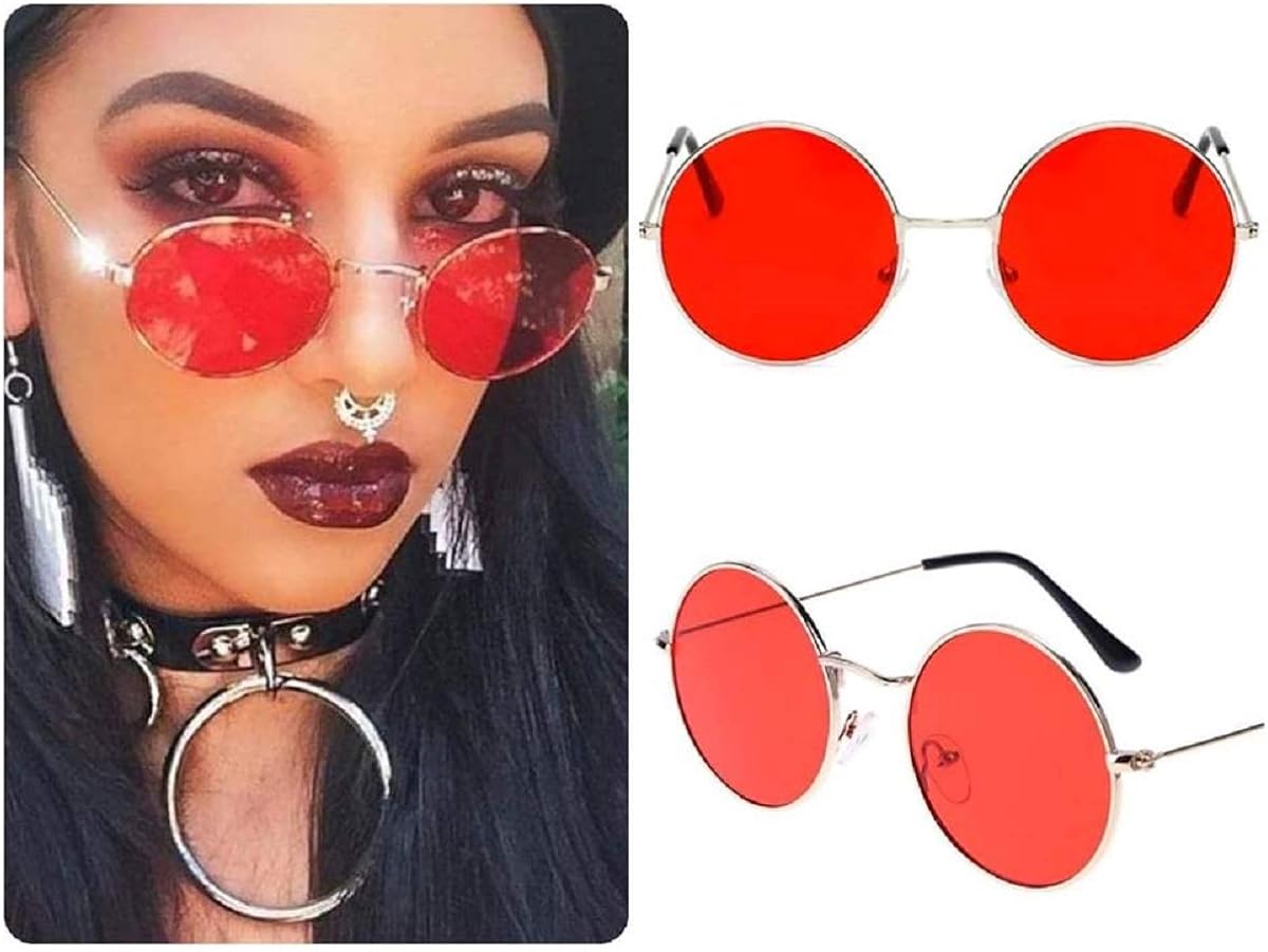 Red Round Sunglasses for Women Retro Hippy Vintage 2020 Ibiza Festival ...