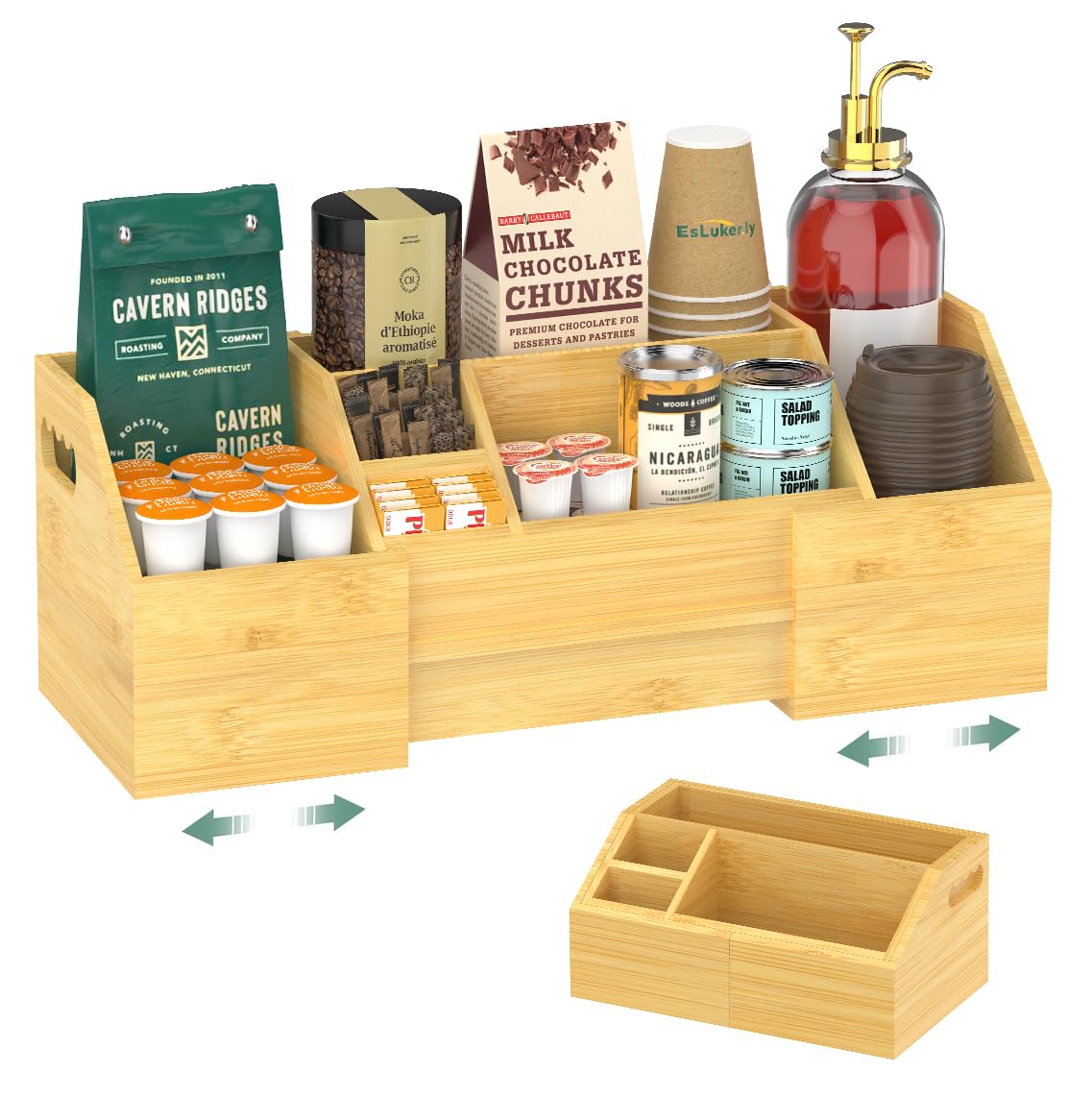 EsLuker.ly Coffee Station Organizer Countertop, Bamboo Extendable ...