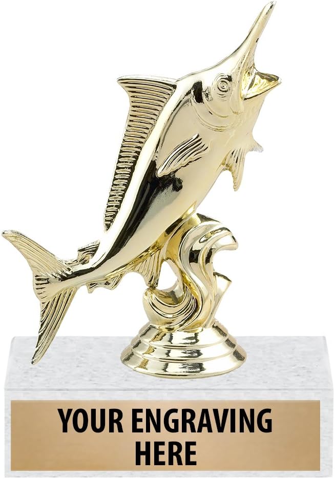 Amazon.com : 6" Gold Fishing Trophies - Personalized Marlin Fish Trophy ...