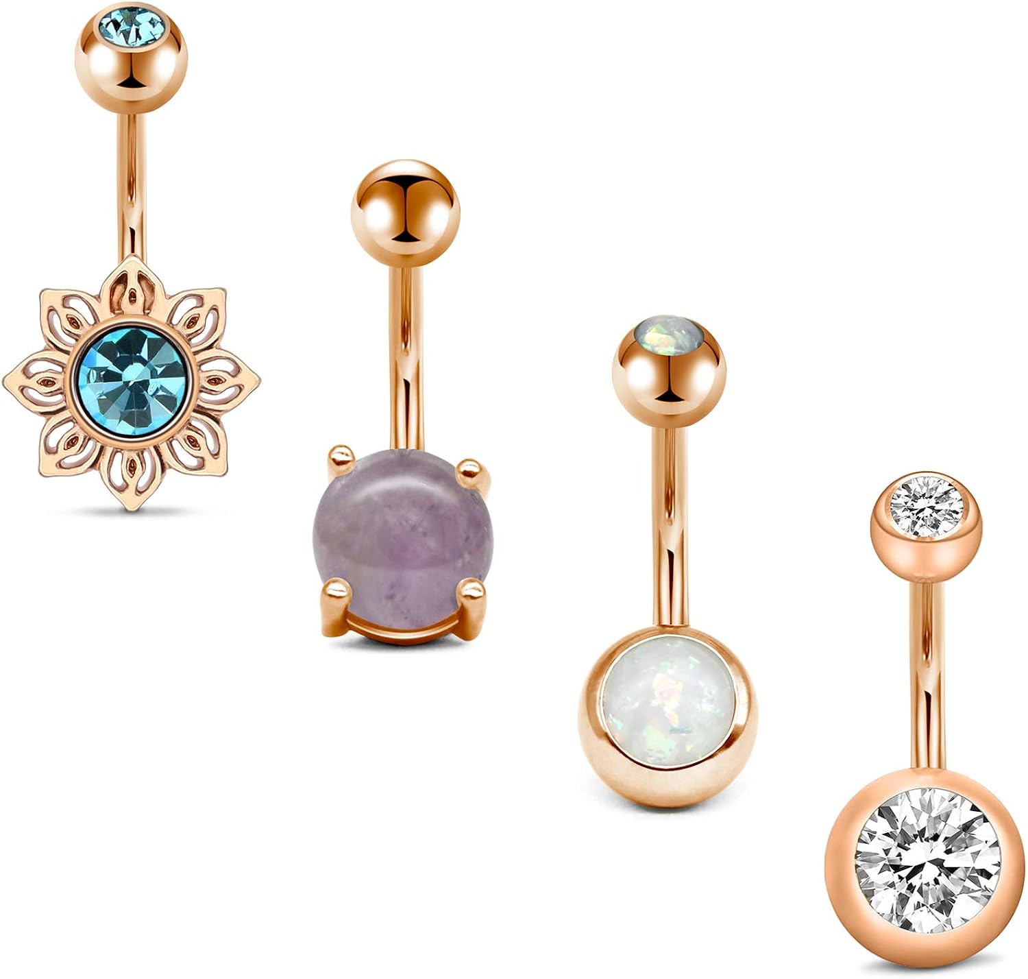 vcmart 4stk Bauchnabelpiercing 10mm Set Rosegold Chirurgenstahl mit ...