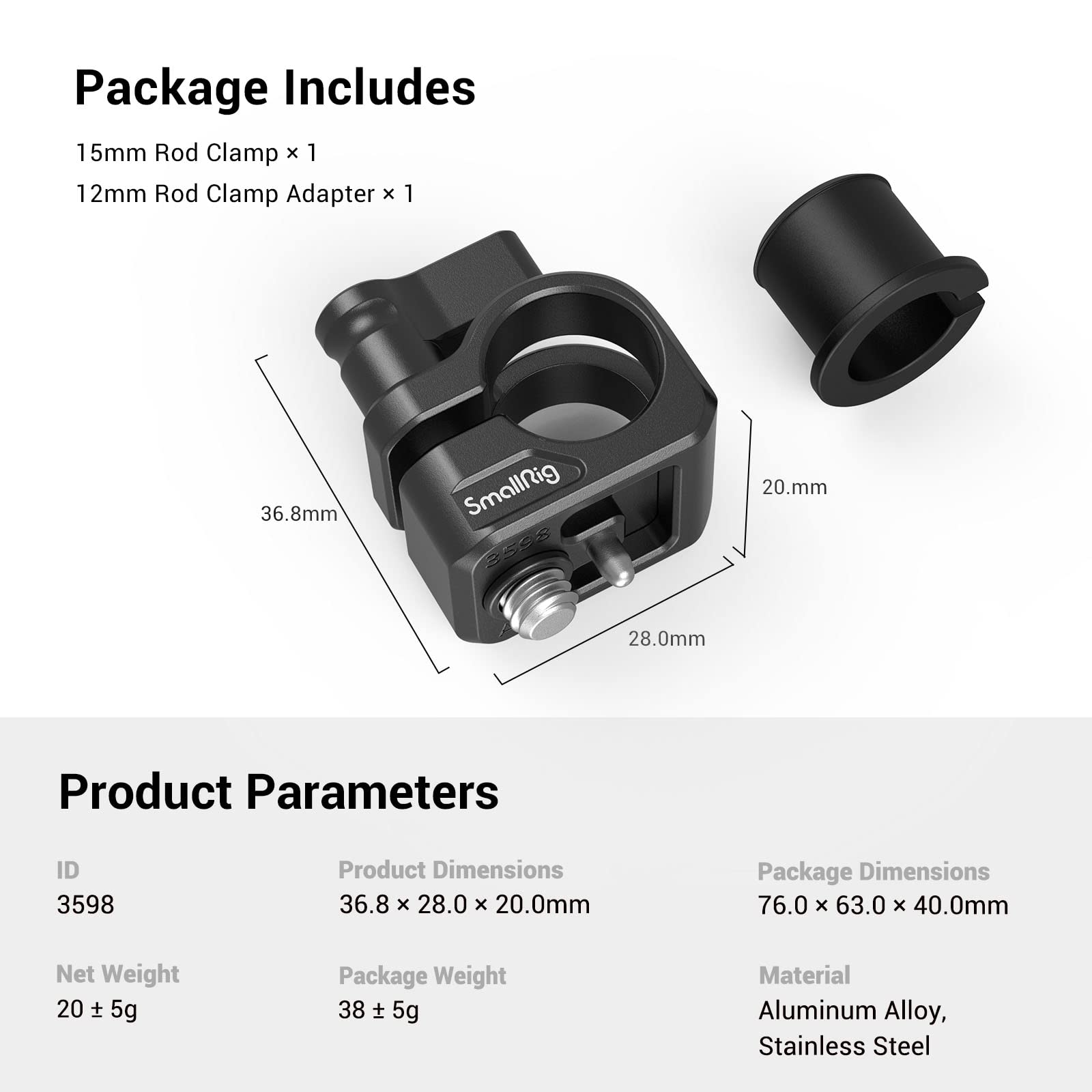 Mua SmallRig 12mm/15mm Single Rod Clamp for SmallRig Cage 3440, 3277 ...