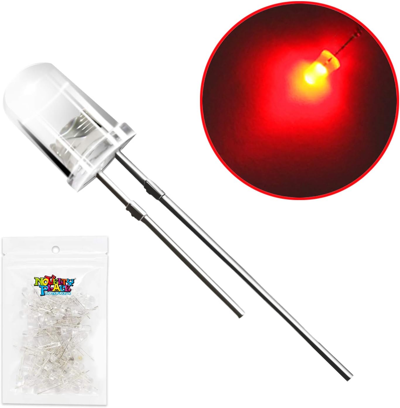 Novelty Place 100 Pcs 5mm Red LED Diode Lights, [Ultra Bright] Clear ...